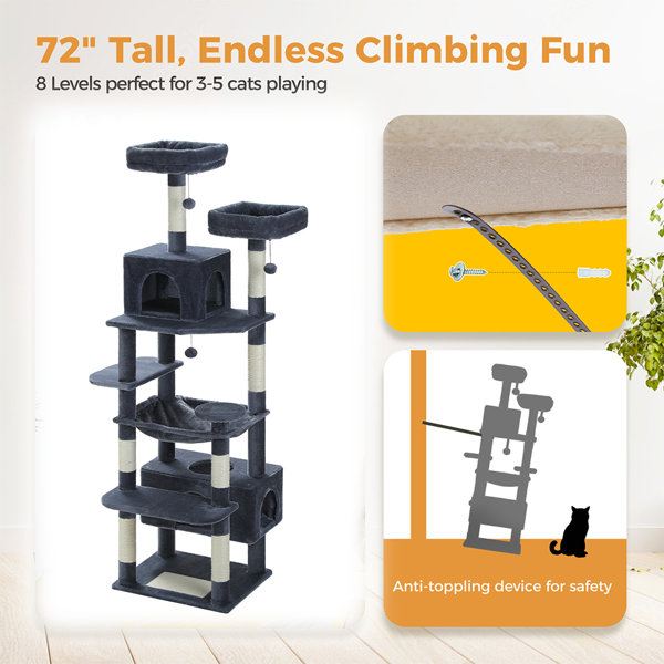 Tucker Murphy Pet™ Etha 72" Cat Tree for Large Cats,Cat Tree Tower for Indoor Cats with Cozy Cat ...